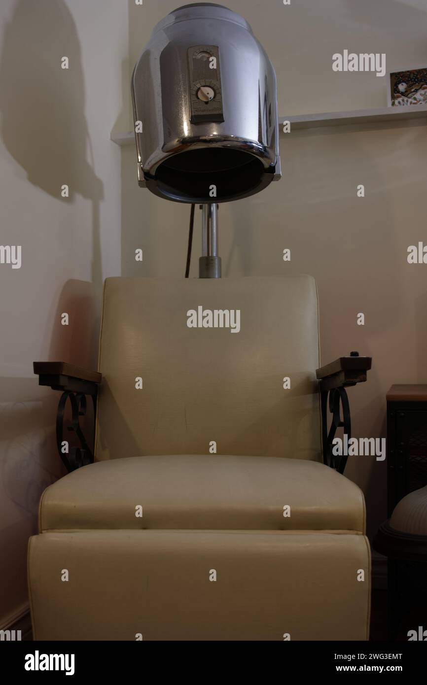 Antique hair drying chair. Old hairdressing dryer chair vintage ...