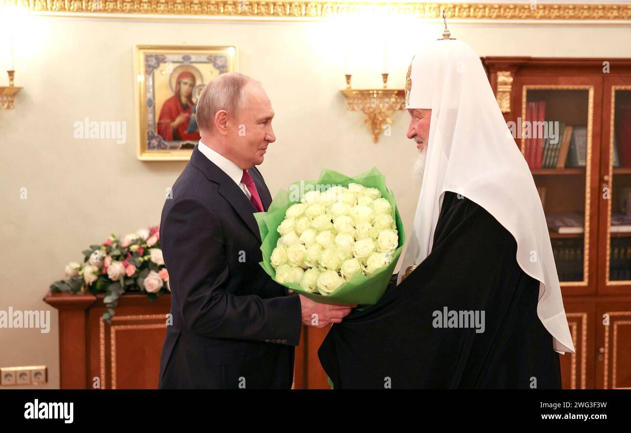 Moscow Russia 01st Feb 2024 Russian President Vladimir Putin Left