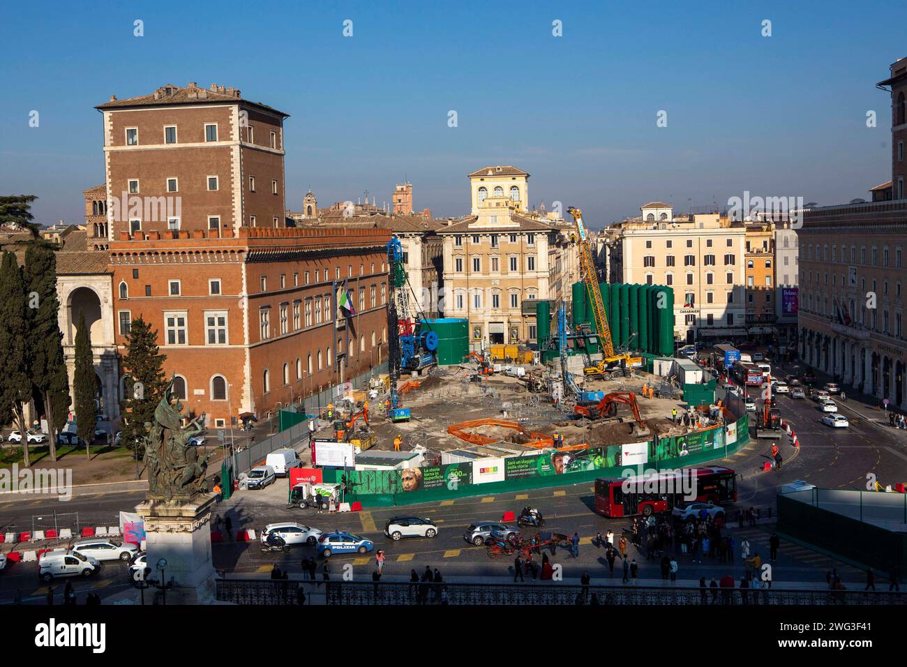 Baustelle der neuen U-Bahn-Haltestelle Piazza Venzia in Rom Italien ...