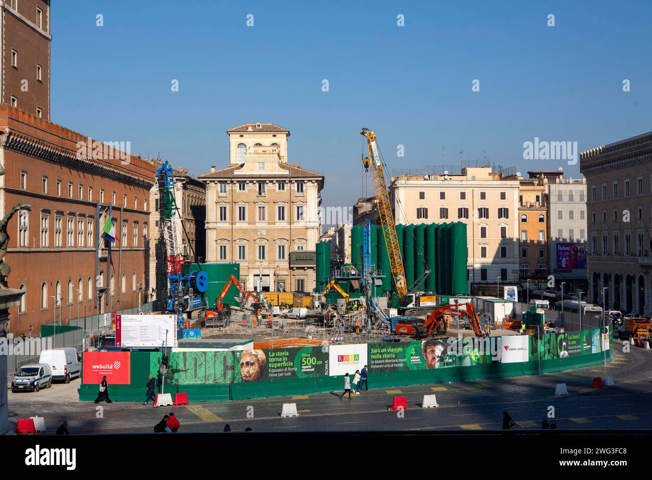 Baustelle der neuen U-Bahn-Haltestelle Piazza Venzia in Rom Italien ...