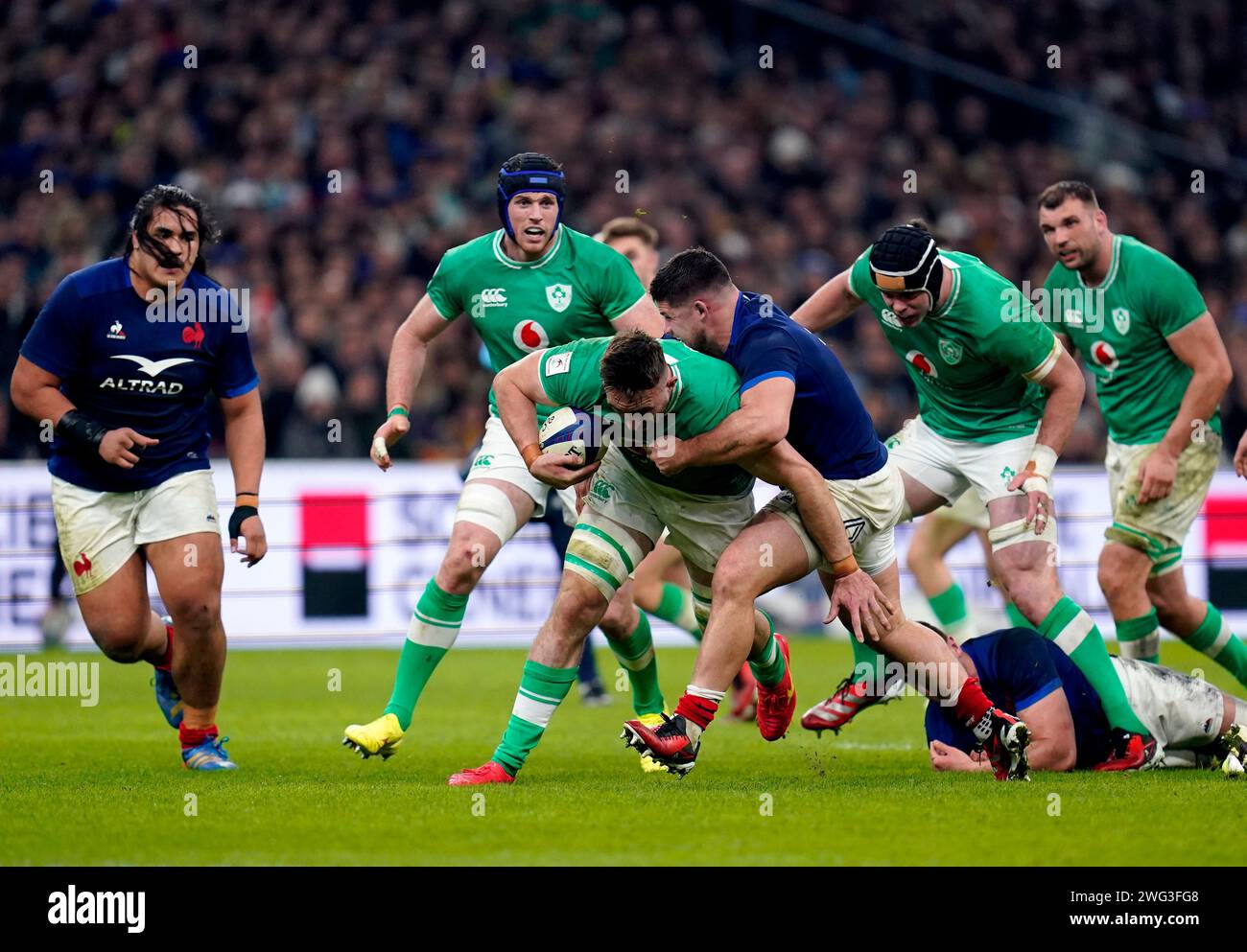 Ireland's Jack Conan is tackled by France's Julien Marchand during the ...