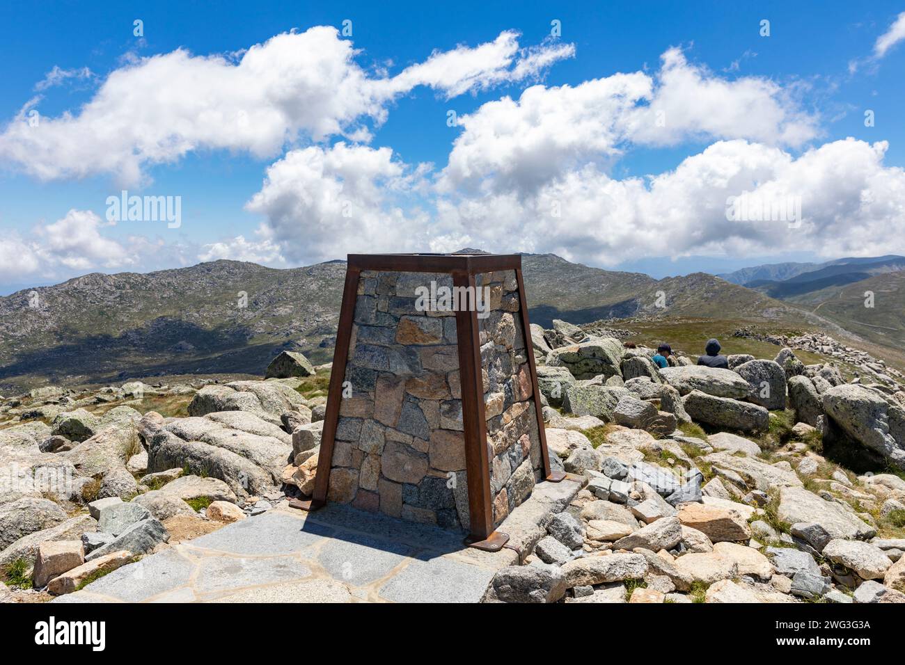 Mt Kosciusko trig point summit, highest peak in Australia on a blue sky ...