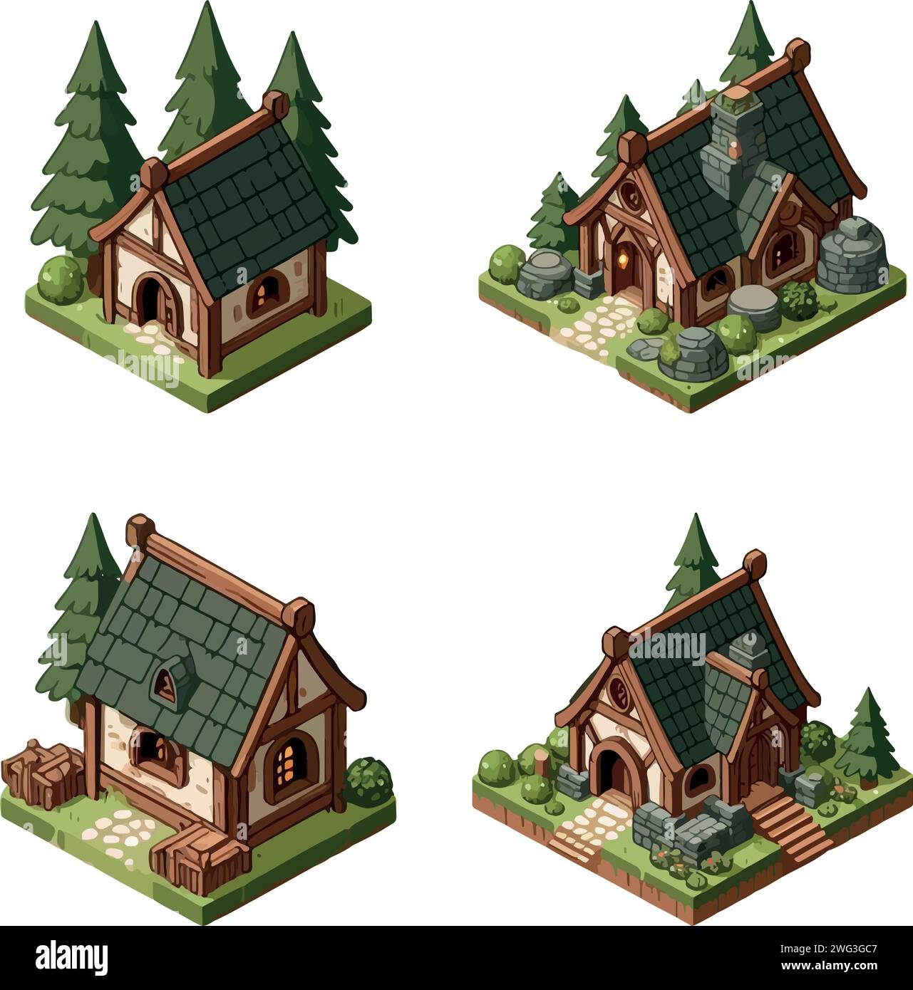 Beautiful fantasy dwarf house isometric vector set Stock Vector Image ...