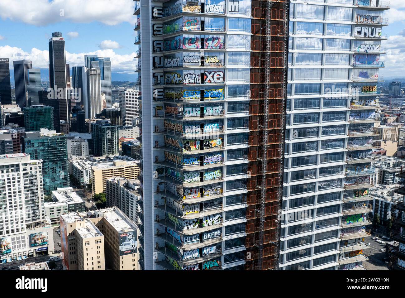 An unfinished high-rise construction of the Oceanwide Plaza development ...