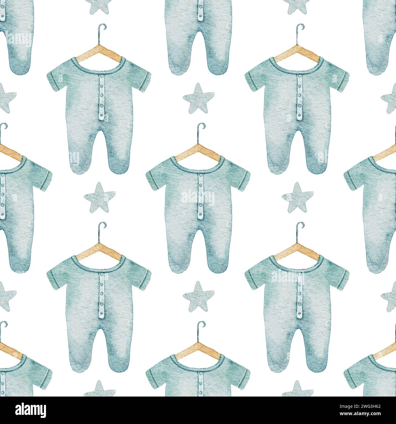 Watercolor cute baby boy bodysuit wits stars kids seamless pattern ...