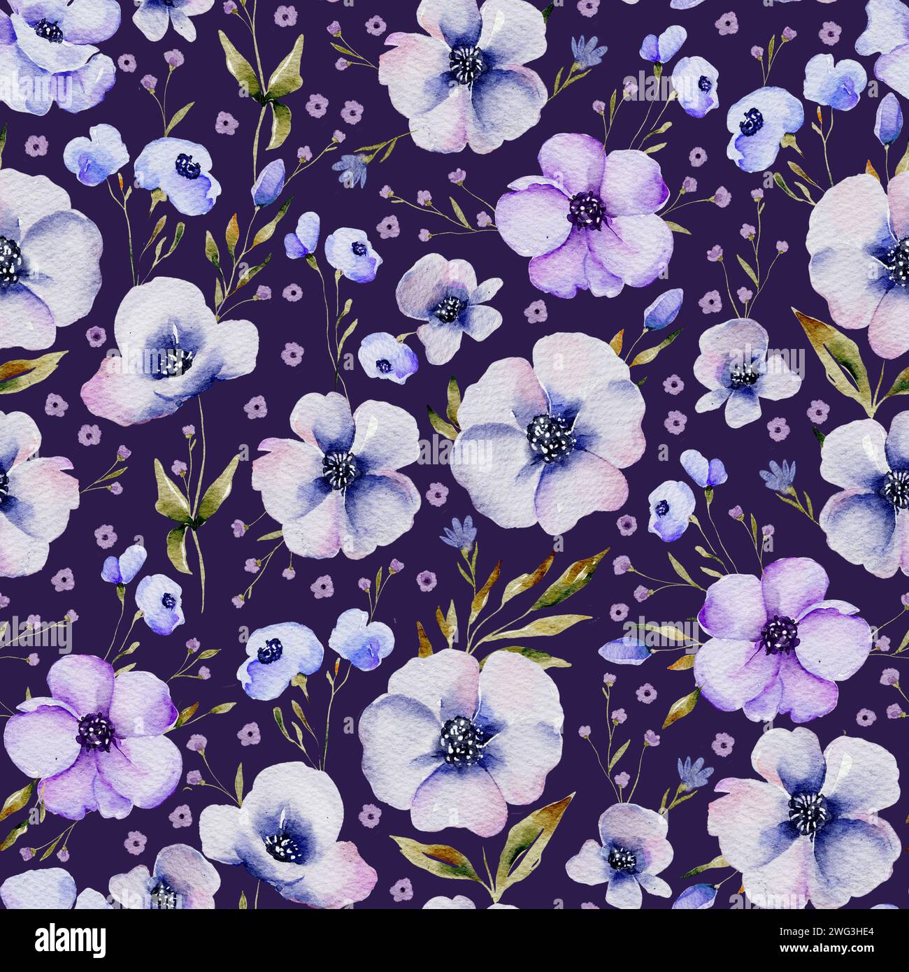Watercolor wildflower seamless pattern. Meadow flower elegant bloom background botanical print ...