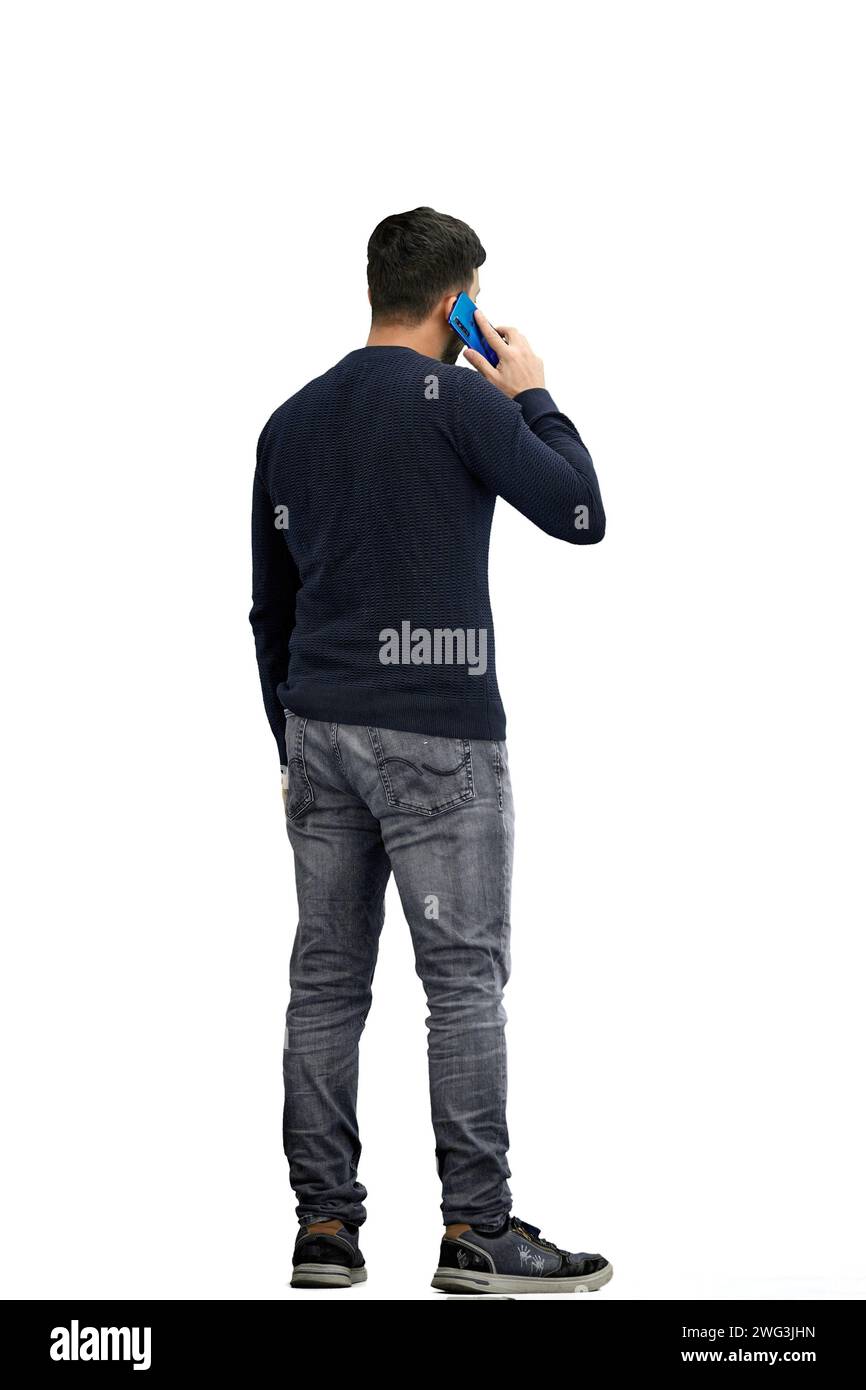 A man, full-length, on a white background, talking on the phone Stock ...