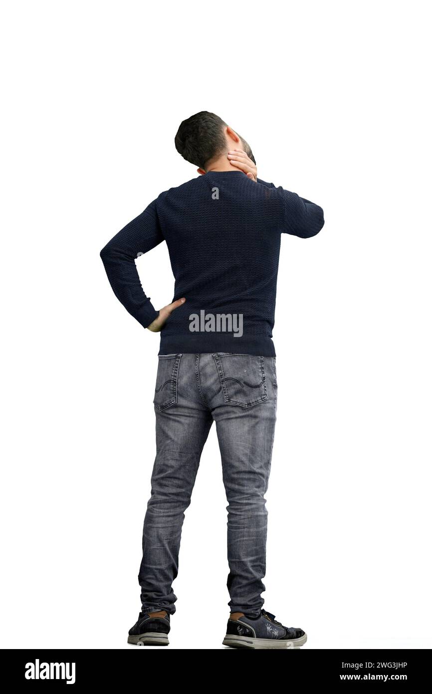 A man, full-length, on a white background, tired Stock Photo - Alamy