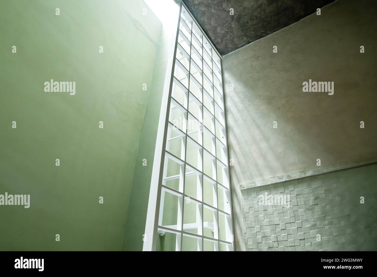 bathroom wall divider or partition made of square iron pipe Stock Photo ...