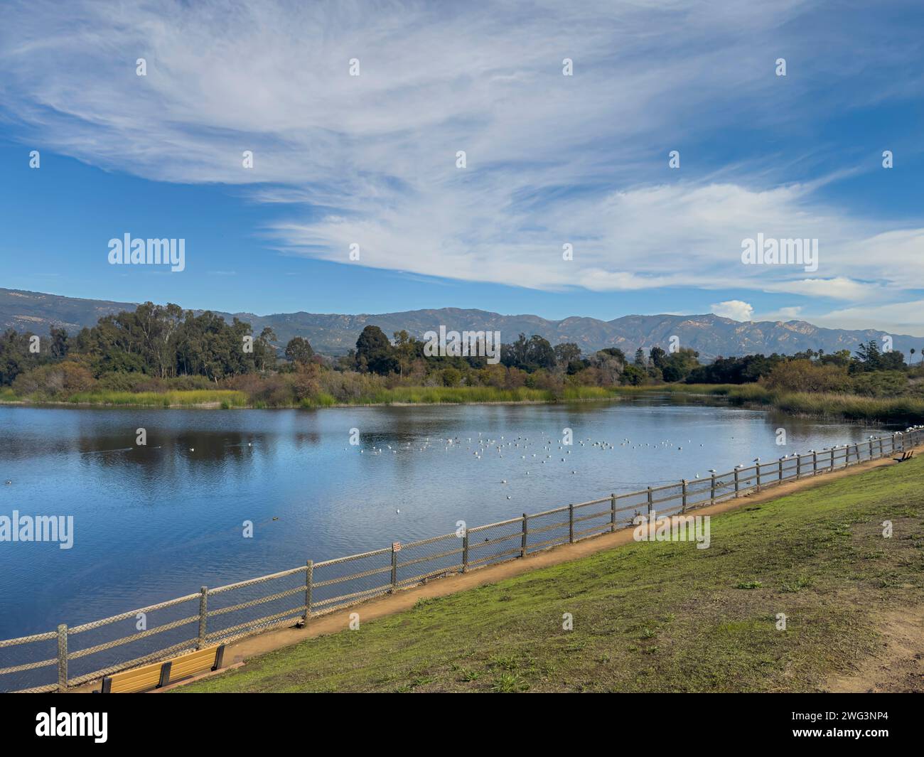 Goleta, CA, USA - December 27, 2023: Lake Los Carneros Park. Dam of ...
