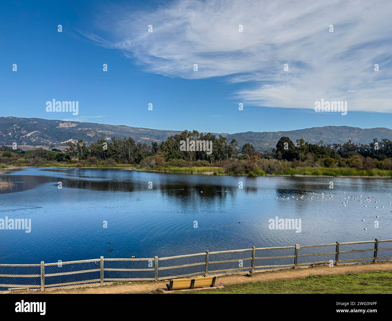 Goleta, CA, USA - December 27, 2023: Lake Los Carneros Park. Dam of ...
