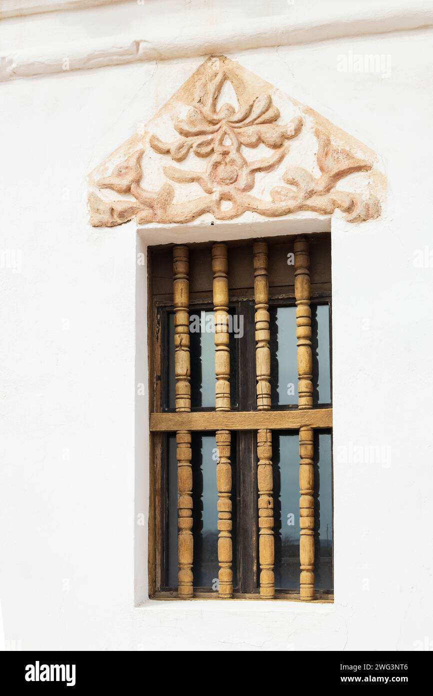 Window with wooden bars at San Xavier del Back Mission, Tucson, Arizona ...