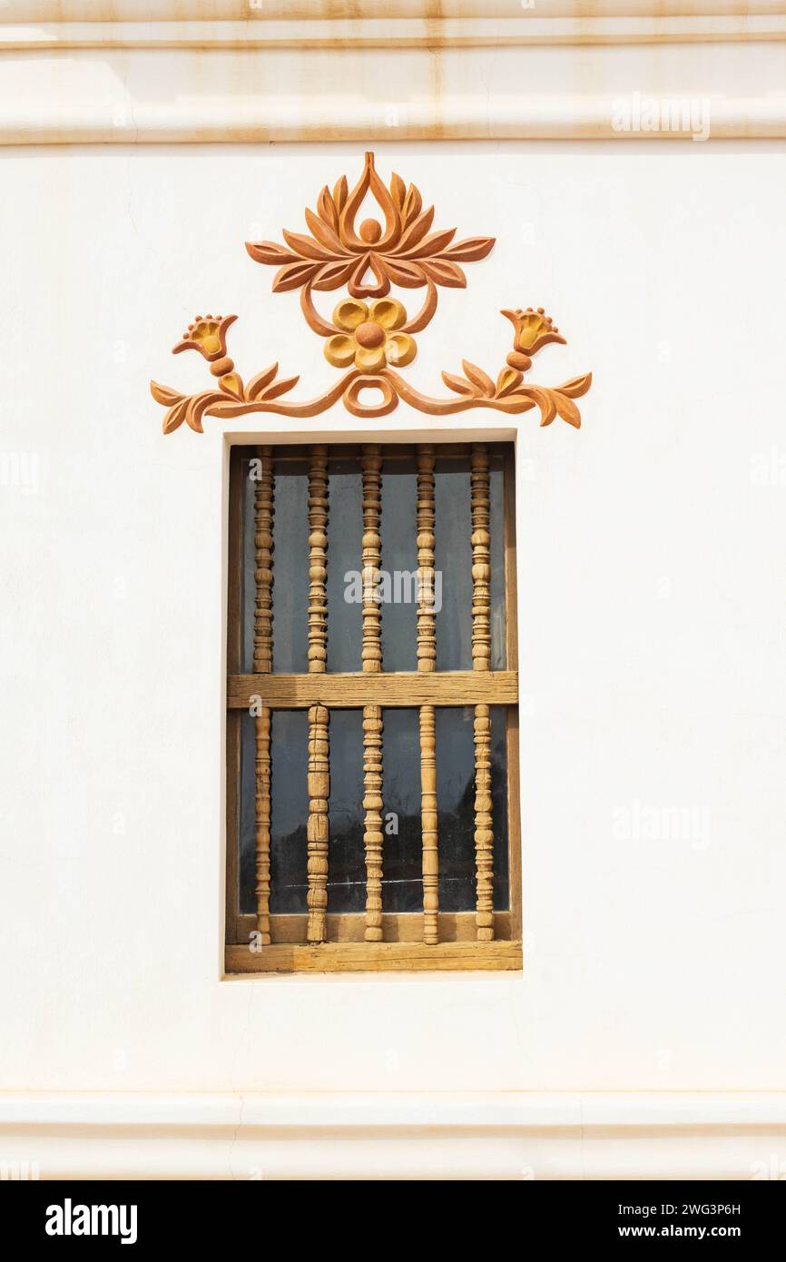 Window with wooden bars at San Xavier del Back Mission, Tucson, Arizona ...