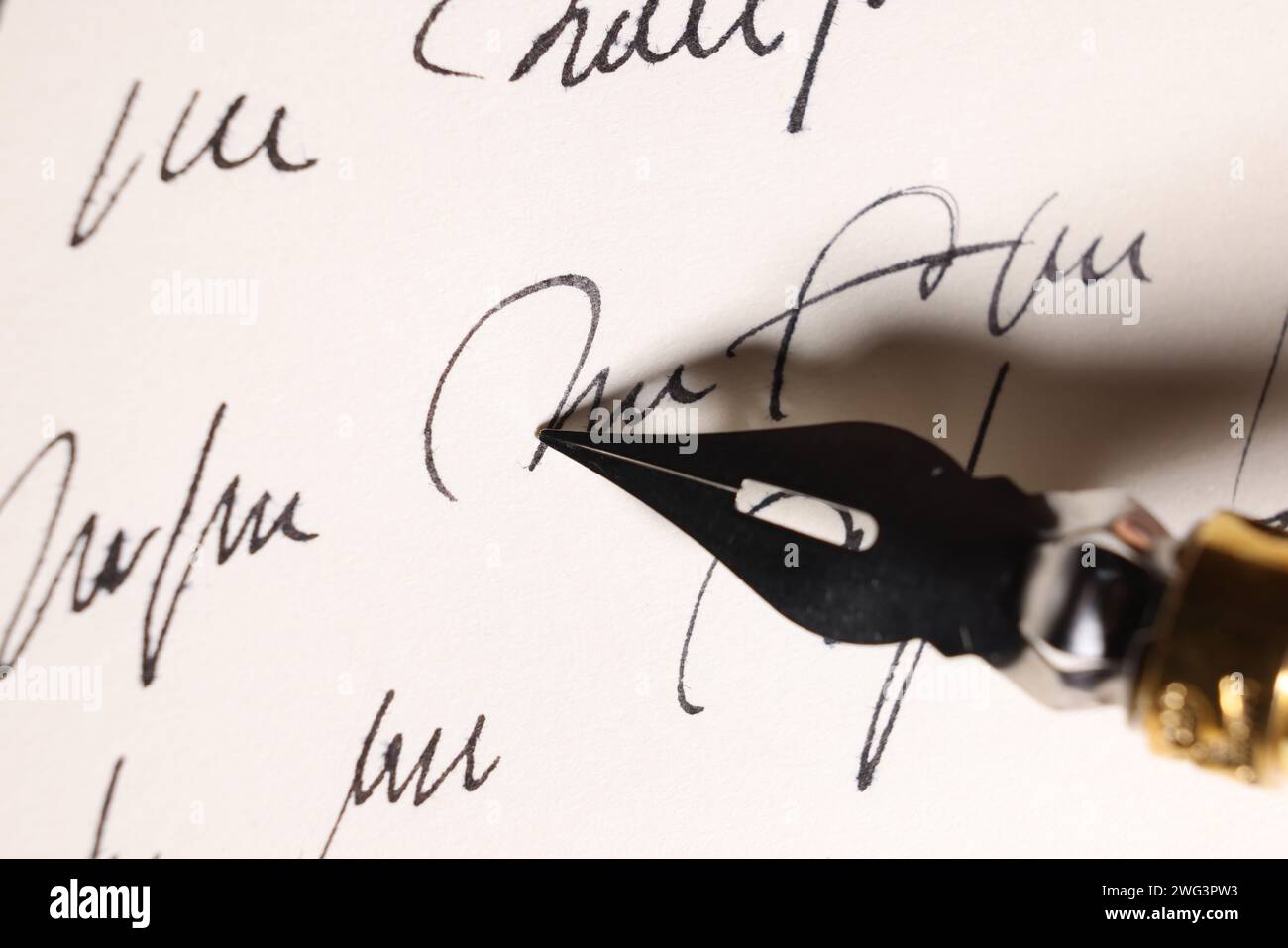 Writing letter with elegant fountain pen, closeup Stock Photo - Alamy
