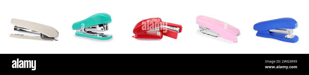 Different colorful staplers isolated on white, collection Stock Photo ...