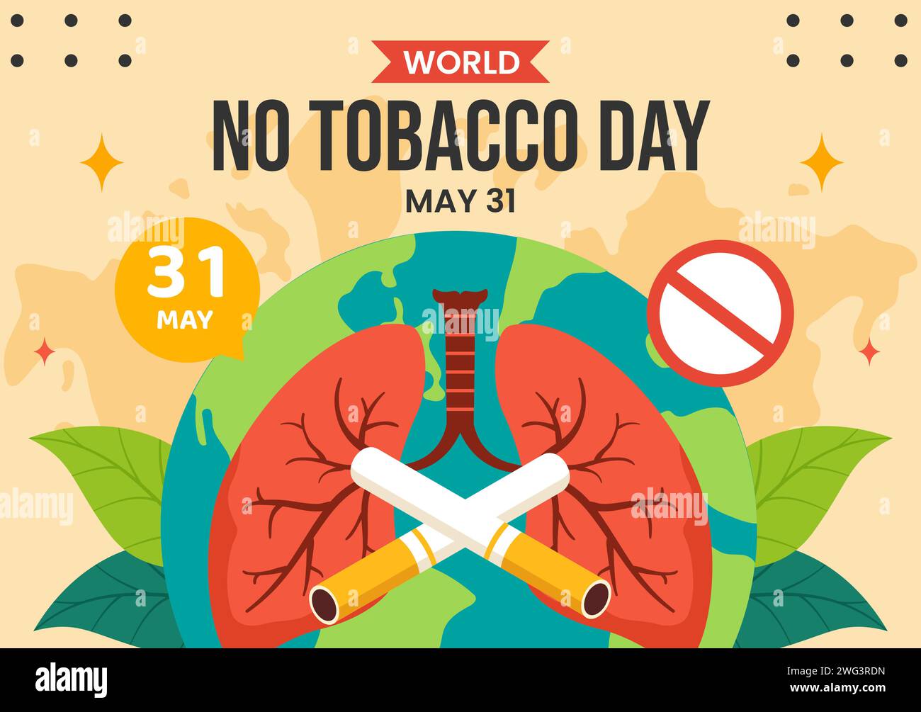 No Tobacco Day Social Media Background Flat Cartoon Hand Drawn ...