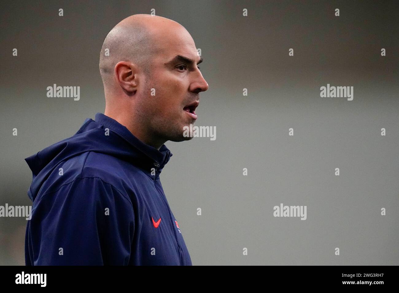 West head coach Mike Kafka, of the New York Giants, participates in the ...