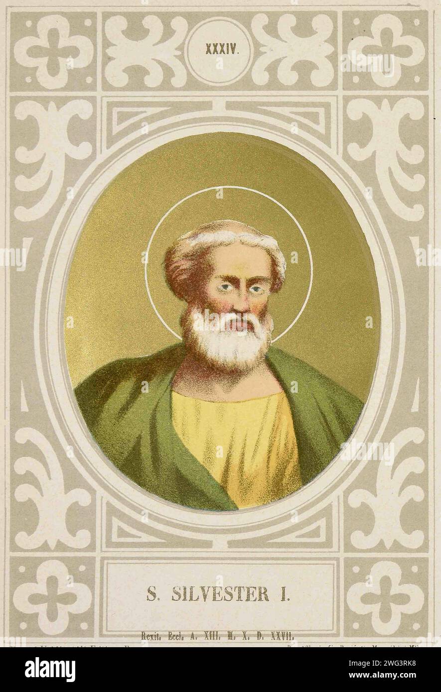 A 1879 engraving of Pope Sylvester I who was pontiff from AD314 to ...