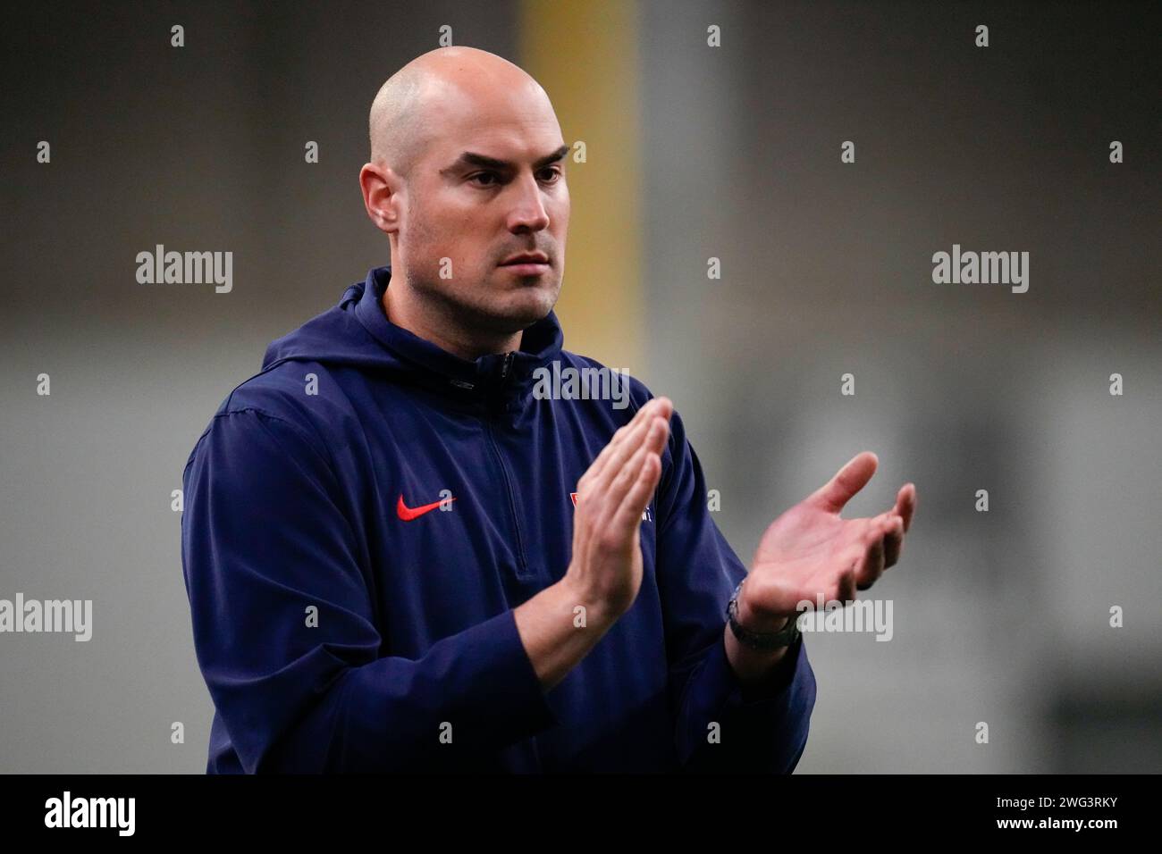 West head coach Mike Kafka, of the New York Giants, participates in the ...