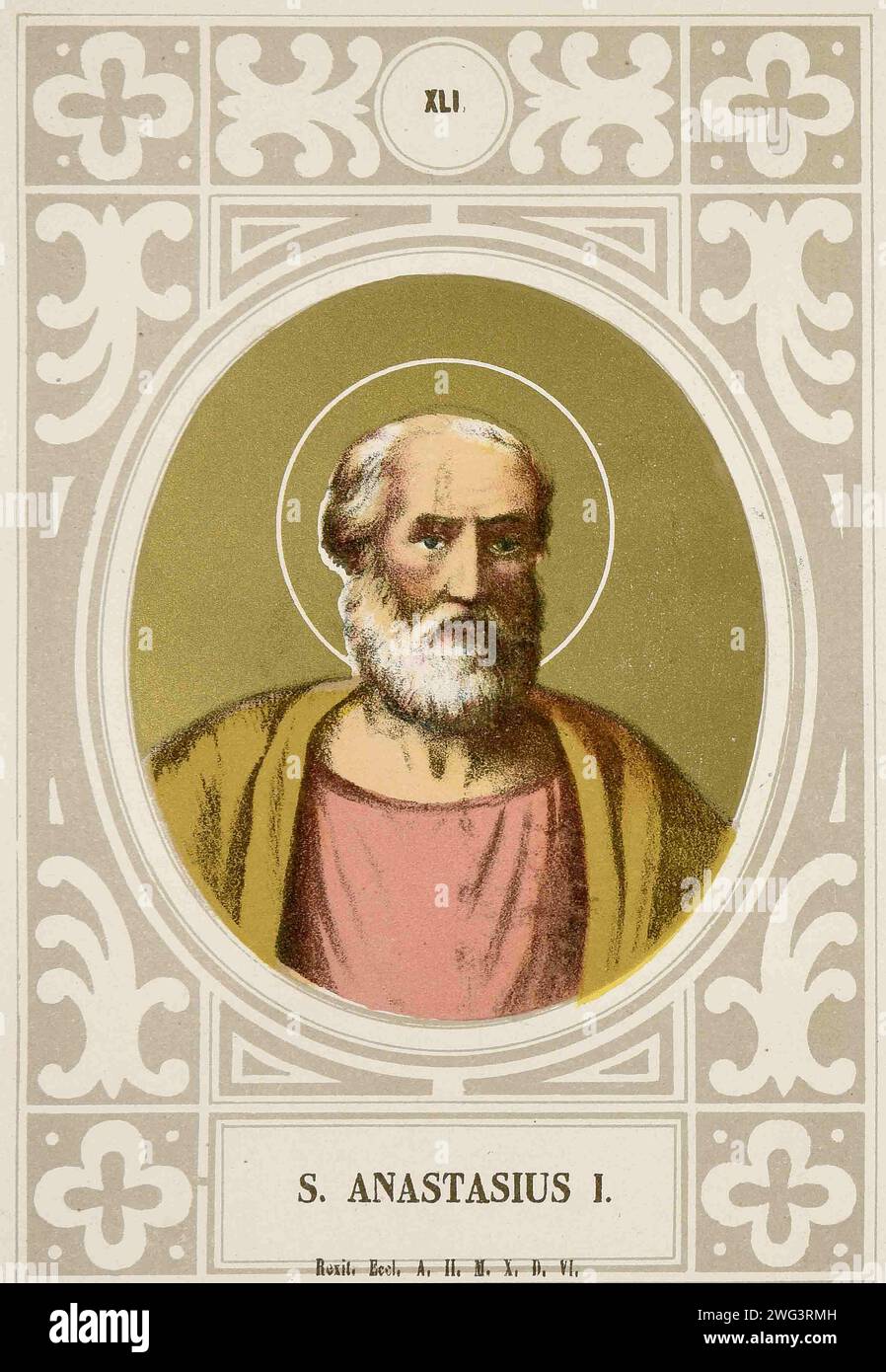 An 1879 engraving of Pope Anastasius who was pontiff from AD399 to ...