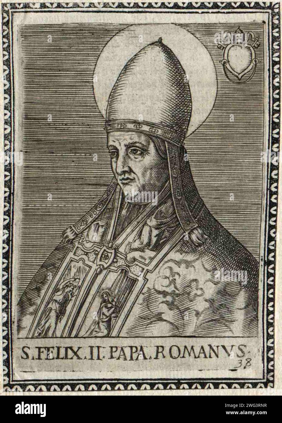 A 17th Century engraving of Pope Felix II. He was antipope inopposition ...