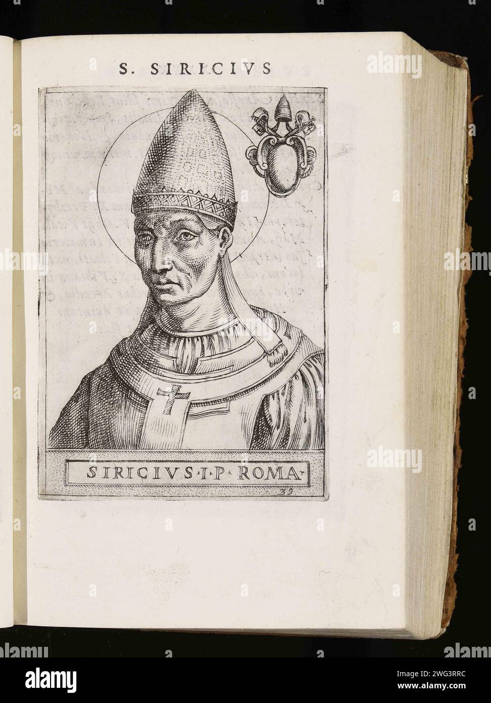 A 1580 engraving of Pope Siricius who was pontiff from AD384 to AD399 ...