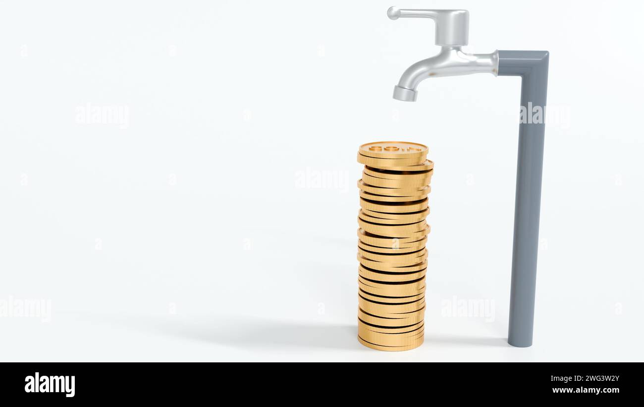 3d rendering of a vintage-style faucet with a handle and stack of coins ...