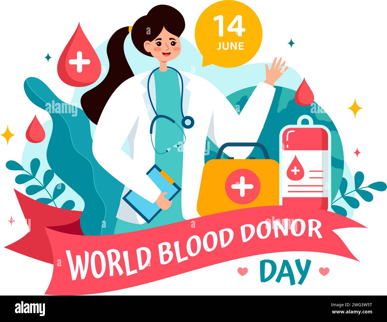 World Blood Donor Day Vector Illustration on June 14 with Human Donated ...