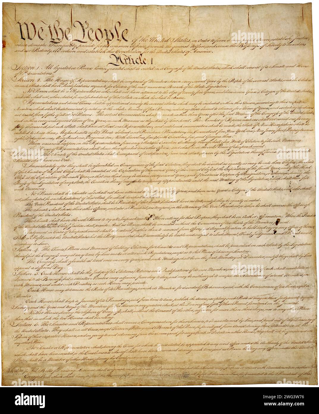 First page of the original handwritten copy of the U.S. Constitution ...