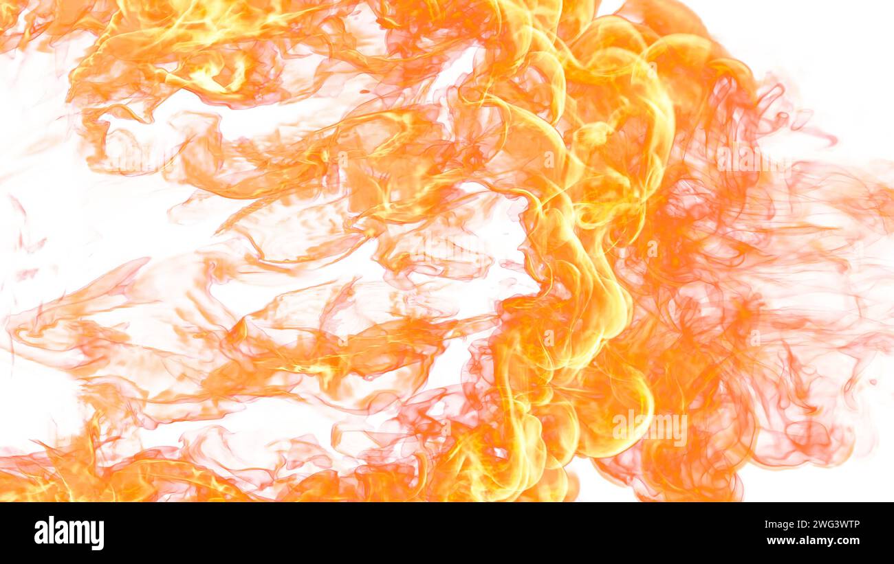 3d illustration. Tongues of flame collide from opposite sides on a ...