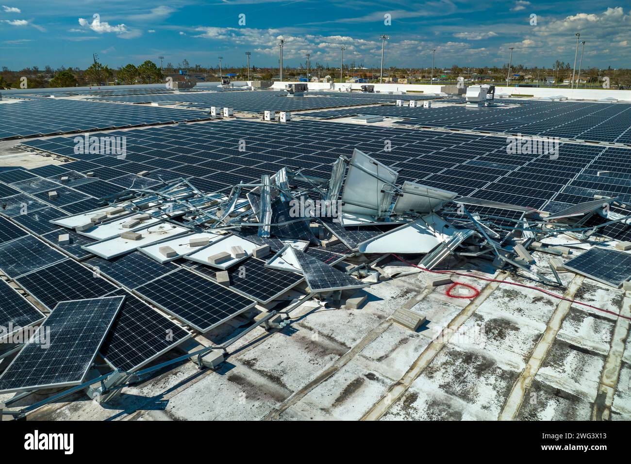 Consequences of natural disaster. Damaged by hurricane wind ...