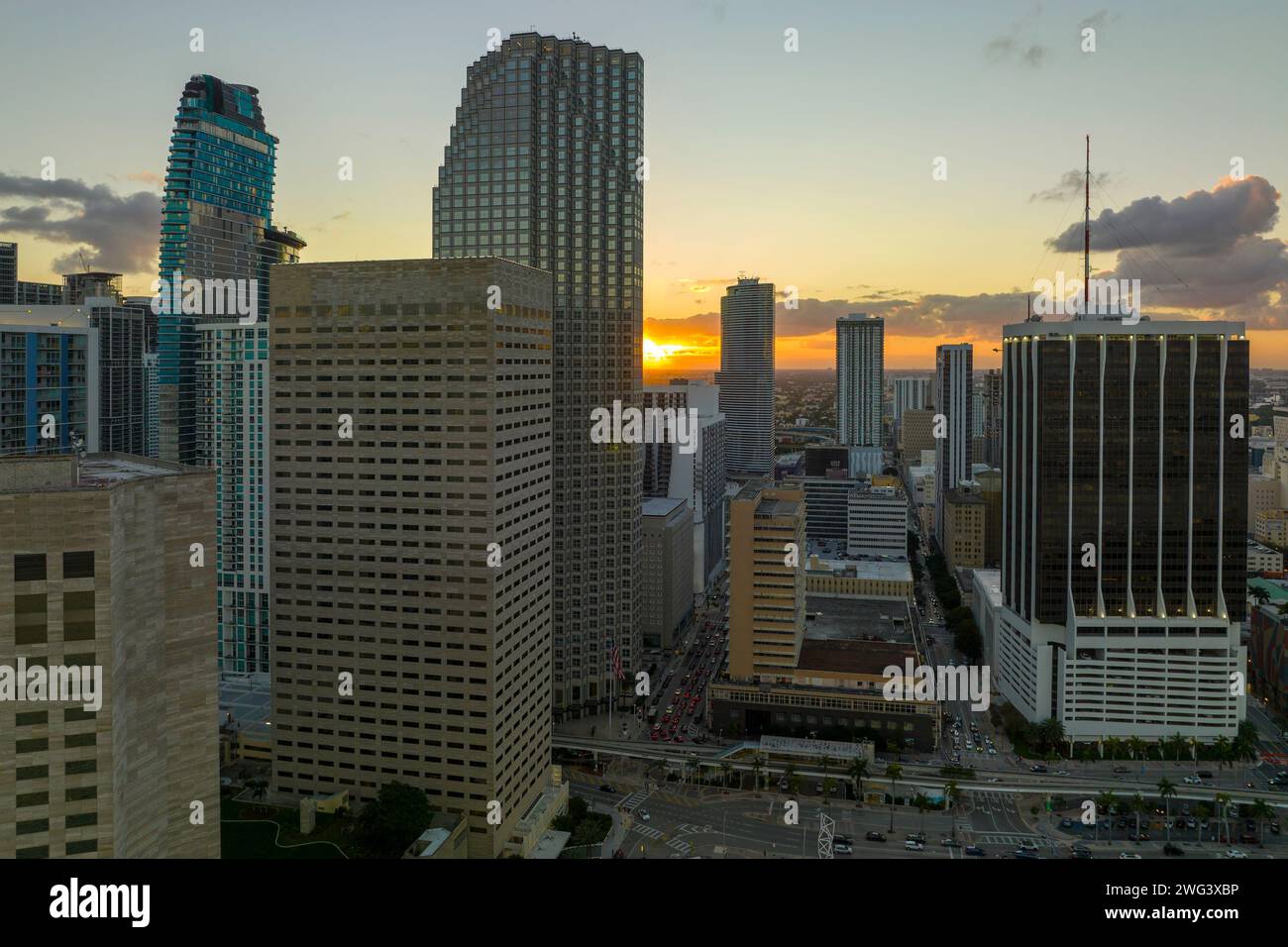 Aerial view of downtown district of of Miami Brickell in Florida, USA ...