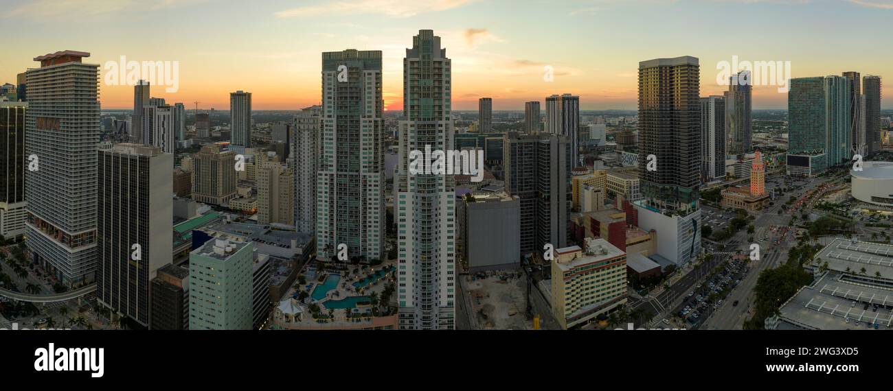 Aerial view of downtown office district of Miami Brickell in Florida ...