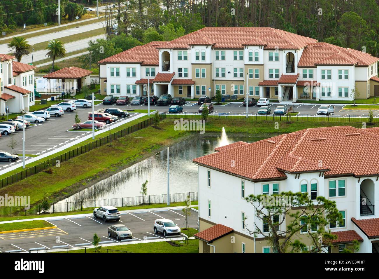 Aerial view of american apartment buildings in Florida residential area ...