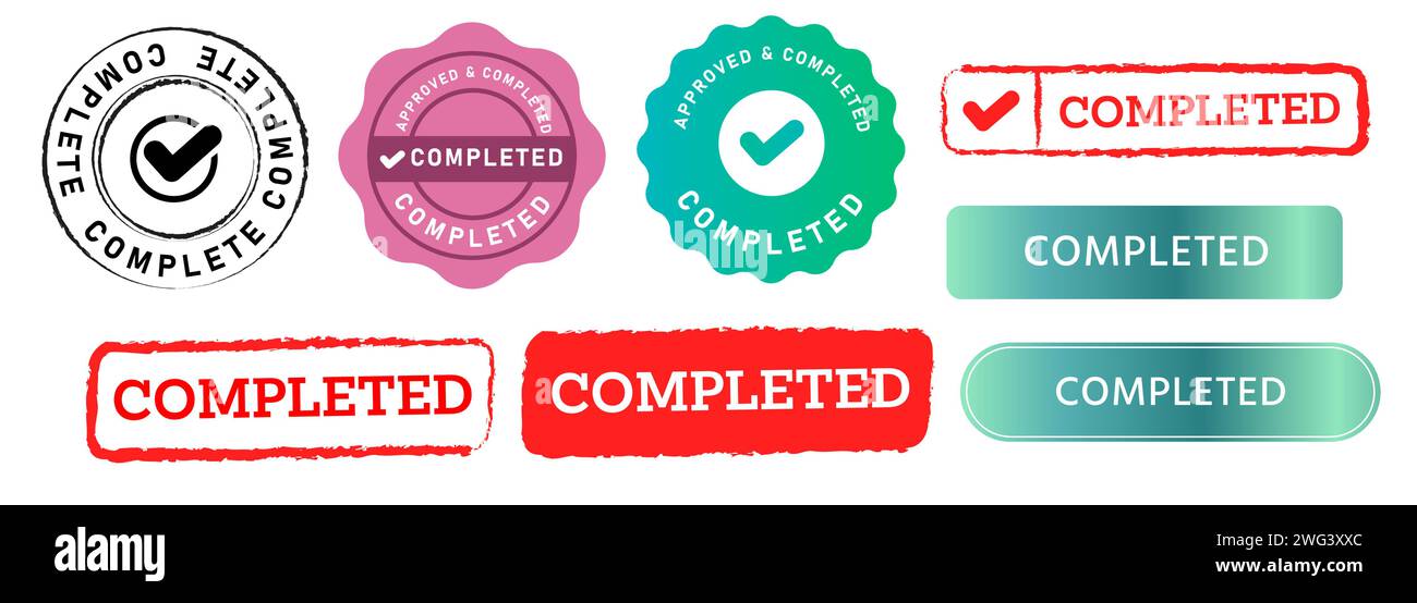 completed stamp button seal emblem sign finished success accomplishment ...