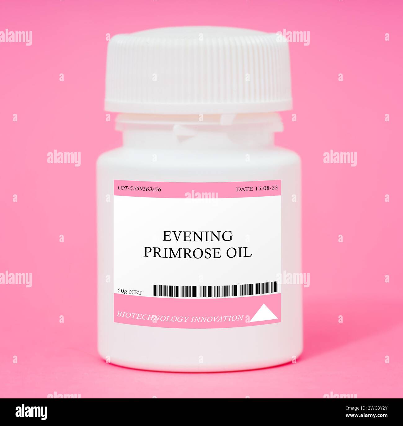 Container of evening primrose oil Stock Photo - Alamy