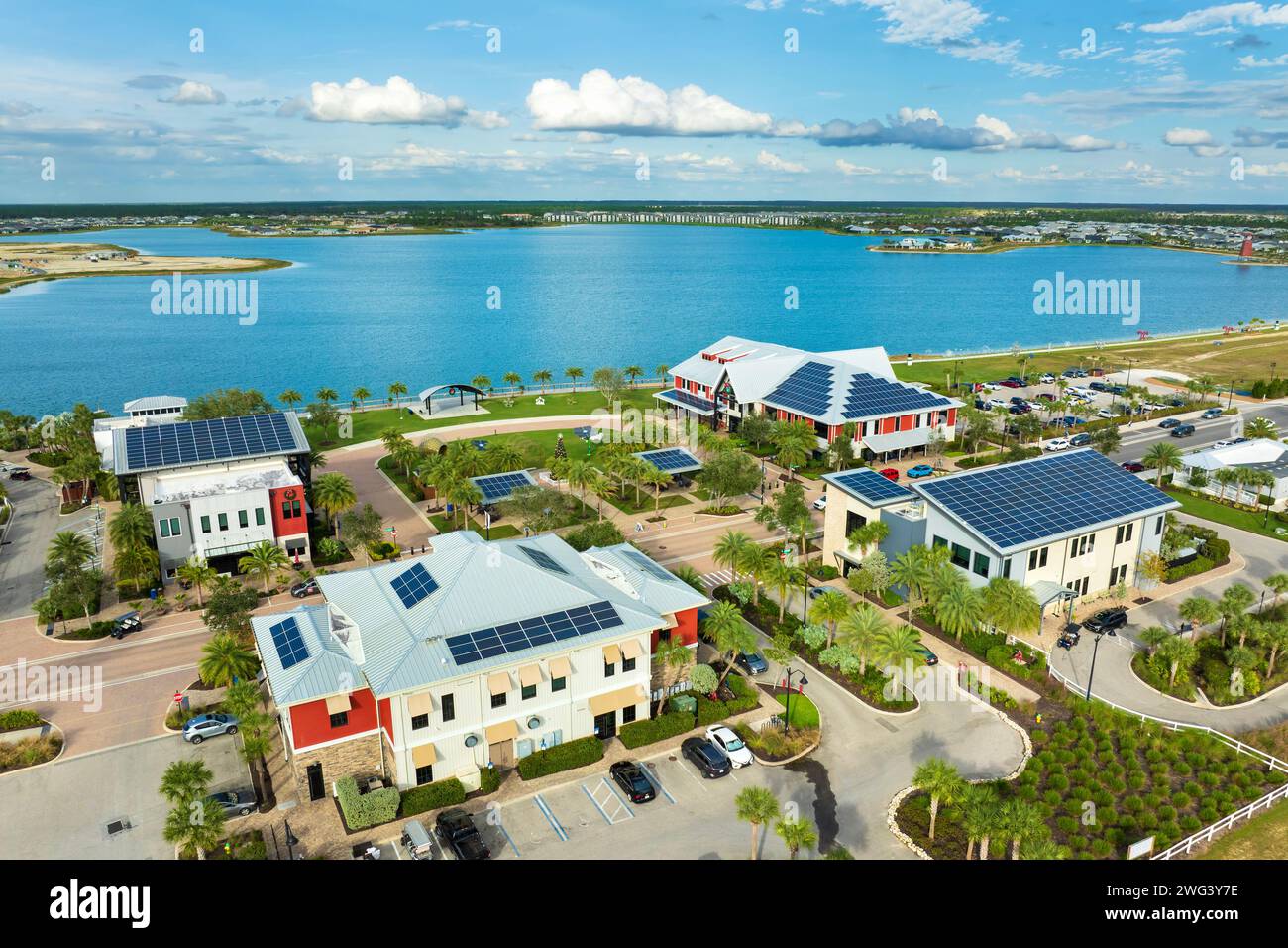Solar rooftops in commercial center in Florida sustainable town ...