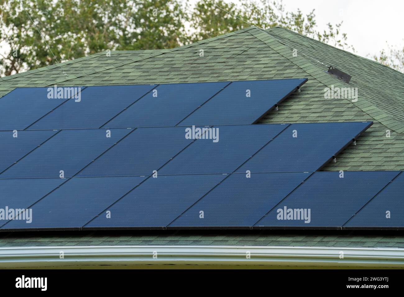 Standard american residential house with rooftop covered with solar ...