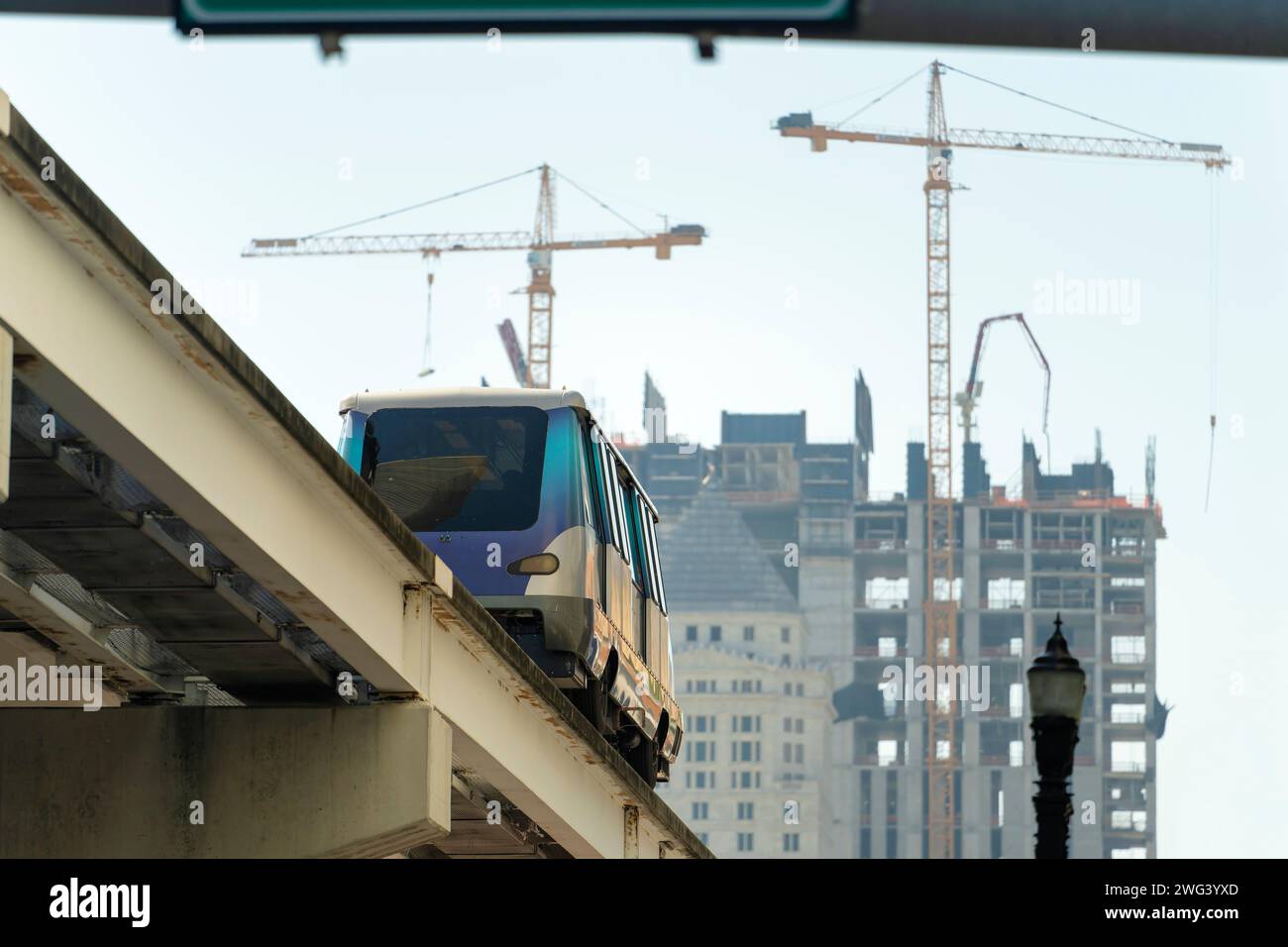 Public transportation in downtown Miami in Florida USA. Metrorail city ...