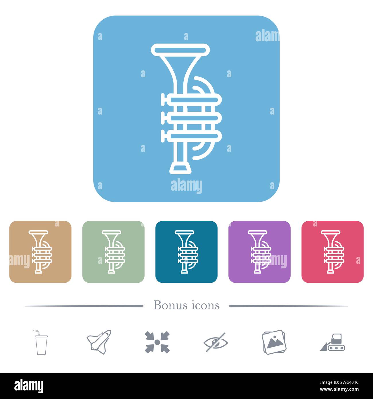 Trumpet outline white flat icons on color rounded square backgrounds. 6 ...