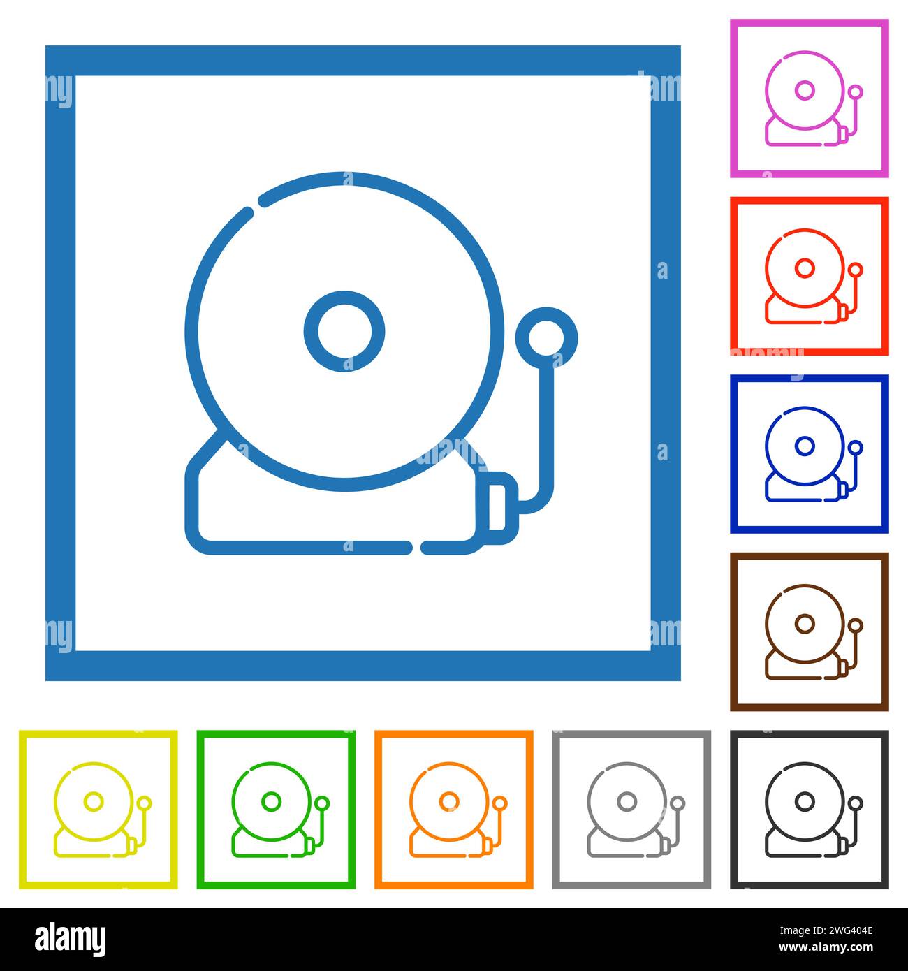 Scool bell outline flat color icons in square frames on white background Stock Vector Image ...