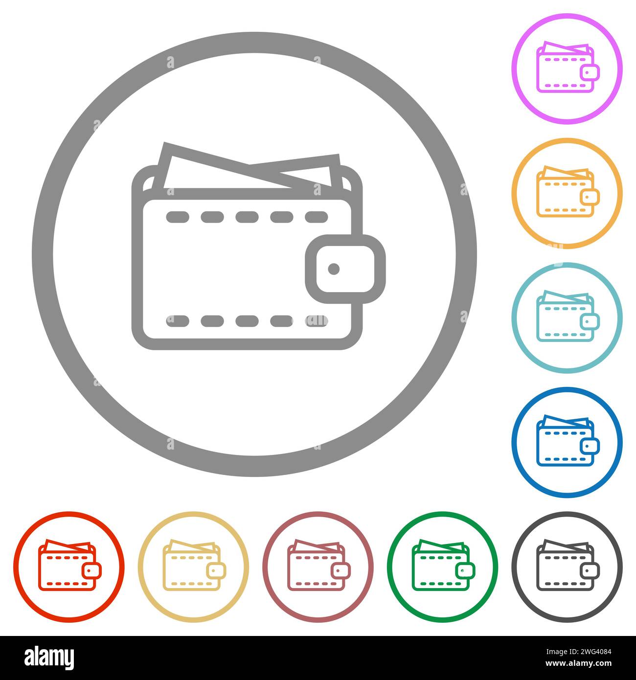 leather wallet outline flat color icons in round outlines on white ...