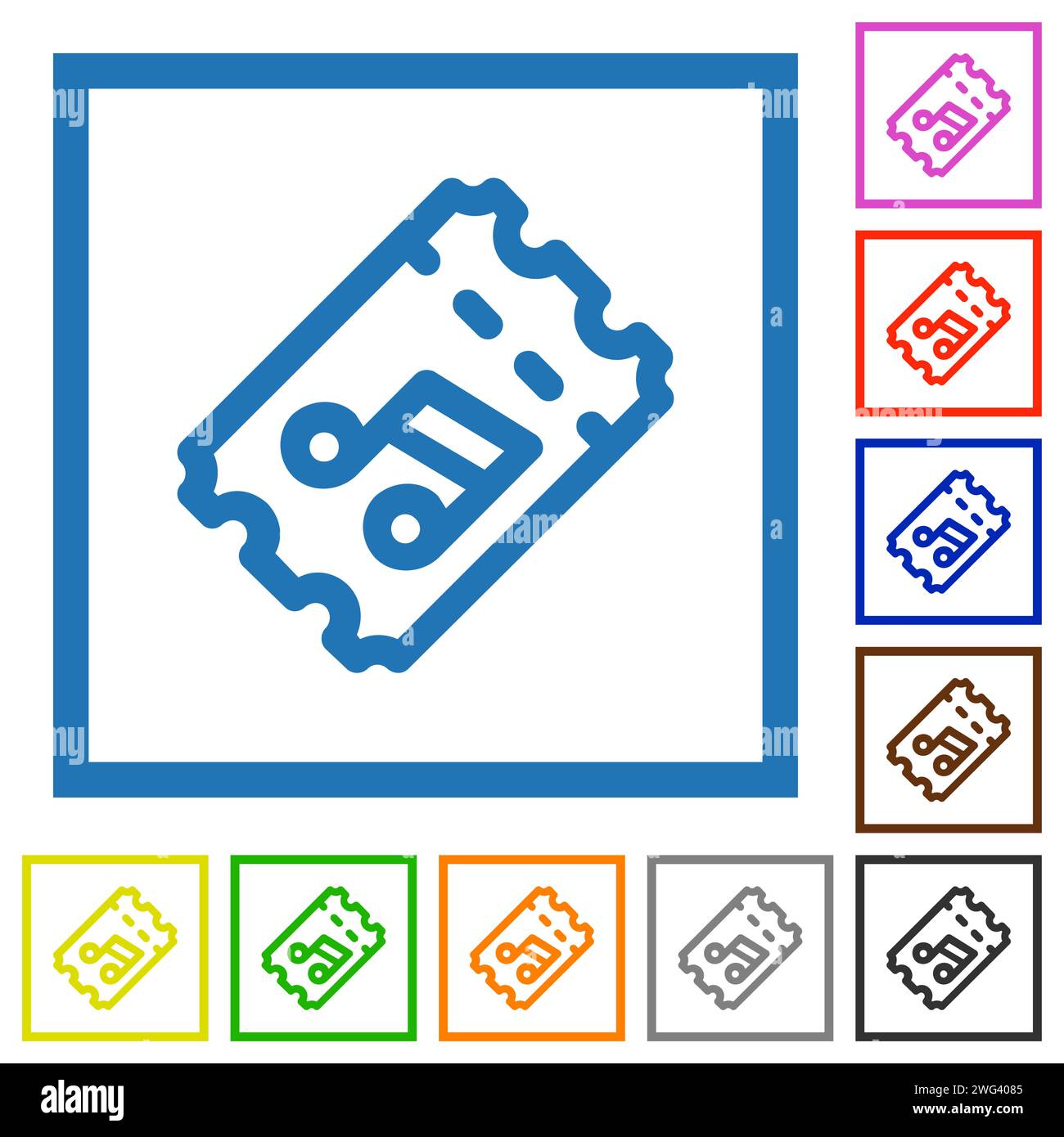 Concert ticket outline flat color icons in square frames on white ...