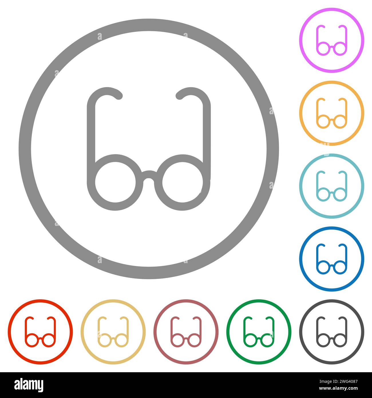 Vintage glasses outline flat color icons in round outlines on white ...