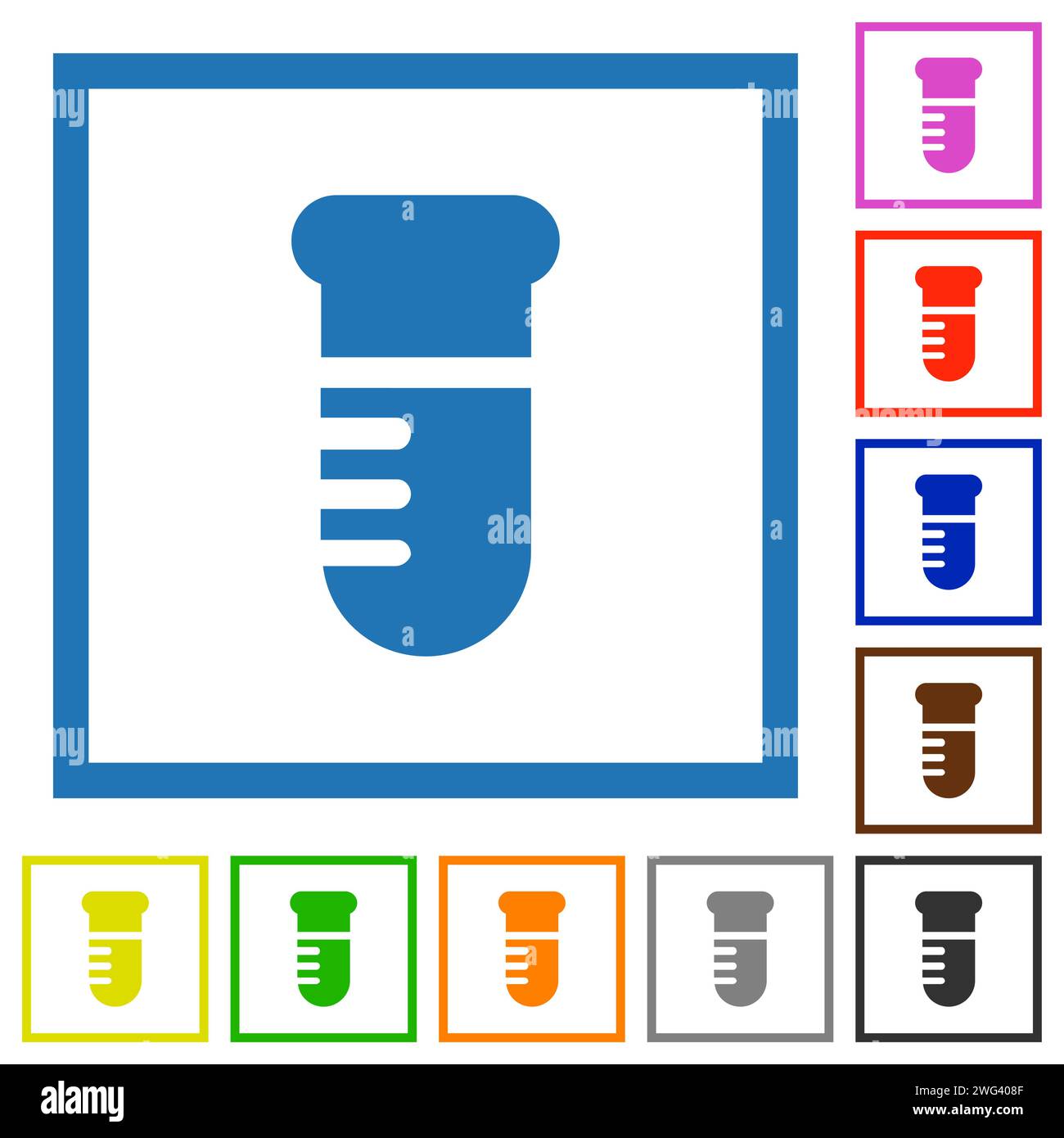Test tube solid flat color icons in square frames on white background ...