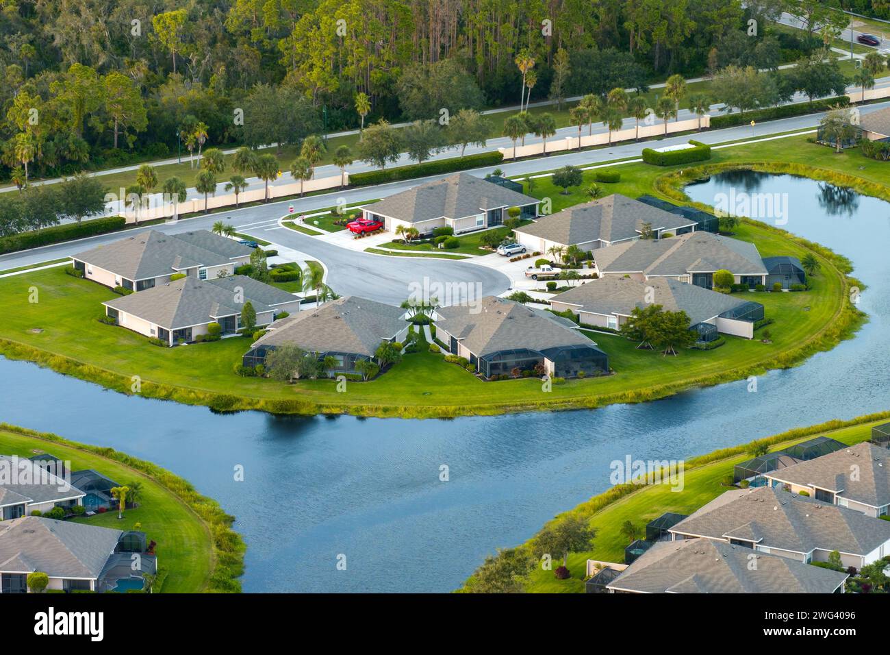 American dream homes on rural cul-de-sac street in US suburbs. View ...