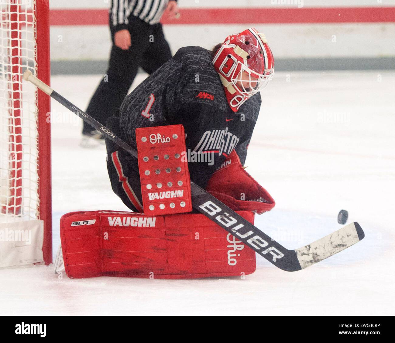 February 2, 2024: Ohio State Buckeyes goaltender Raygan Kirk (1) makes ...