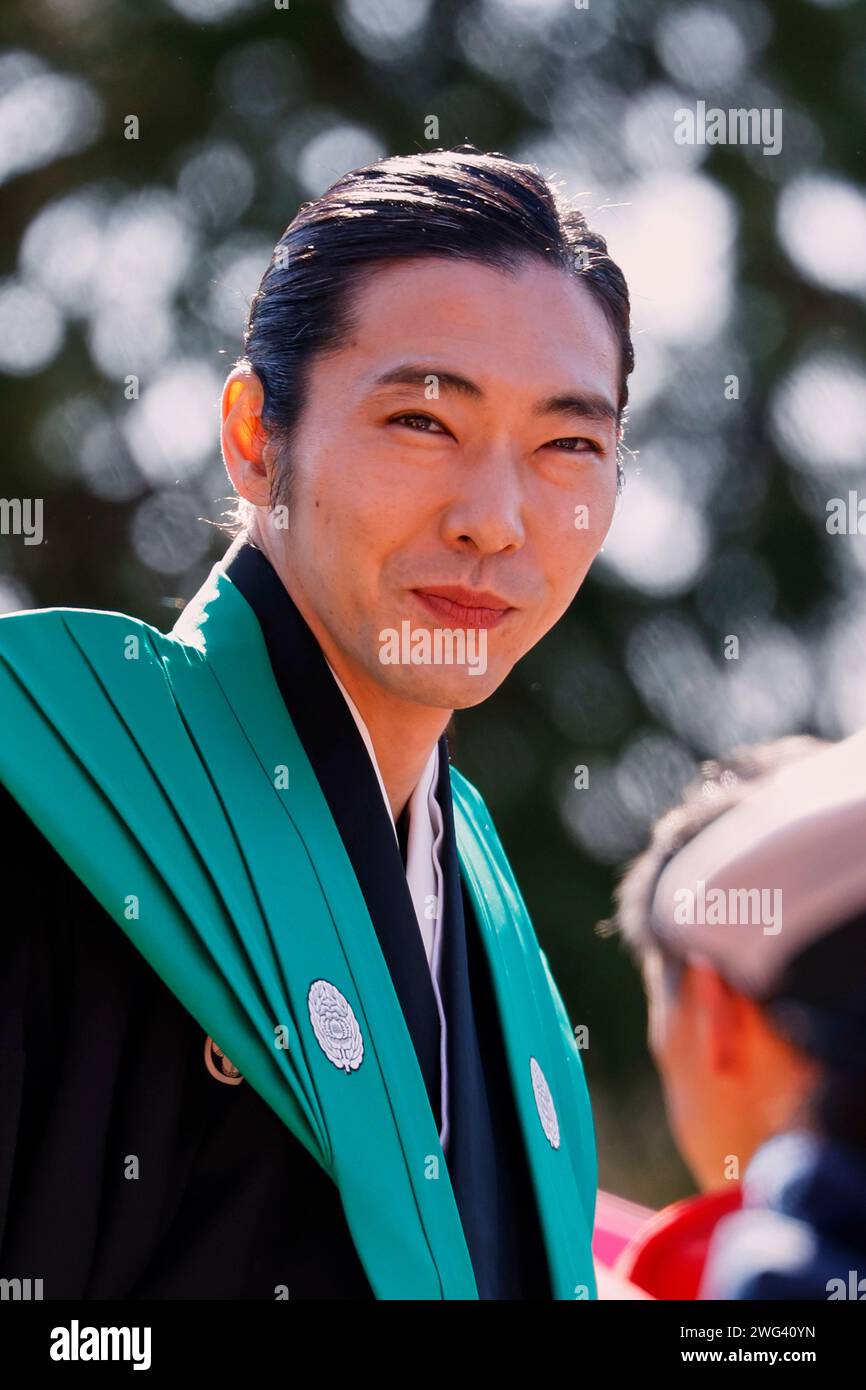 Chiba, Japan. 3rd Feb, 2024. Japanese actor Tasuku Emoto takes part in ...