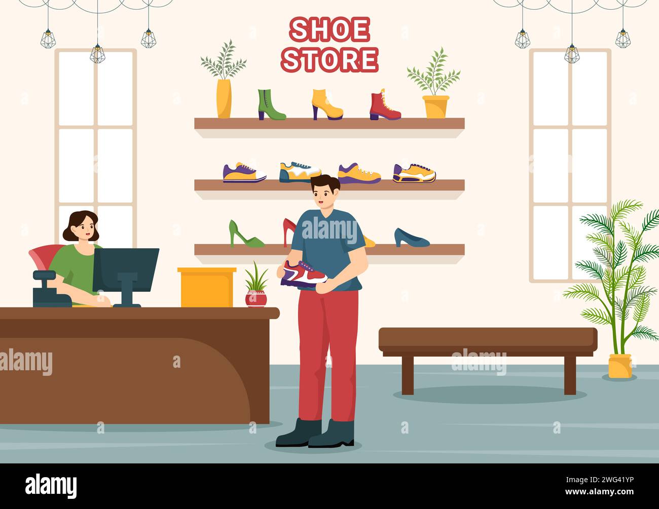 Shoe Store Vector Illustration with New Collection Men or Women Various ...
