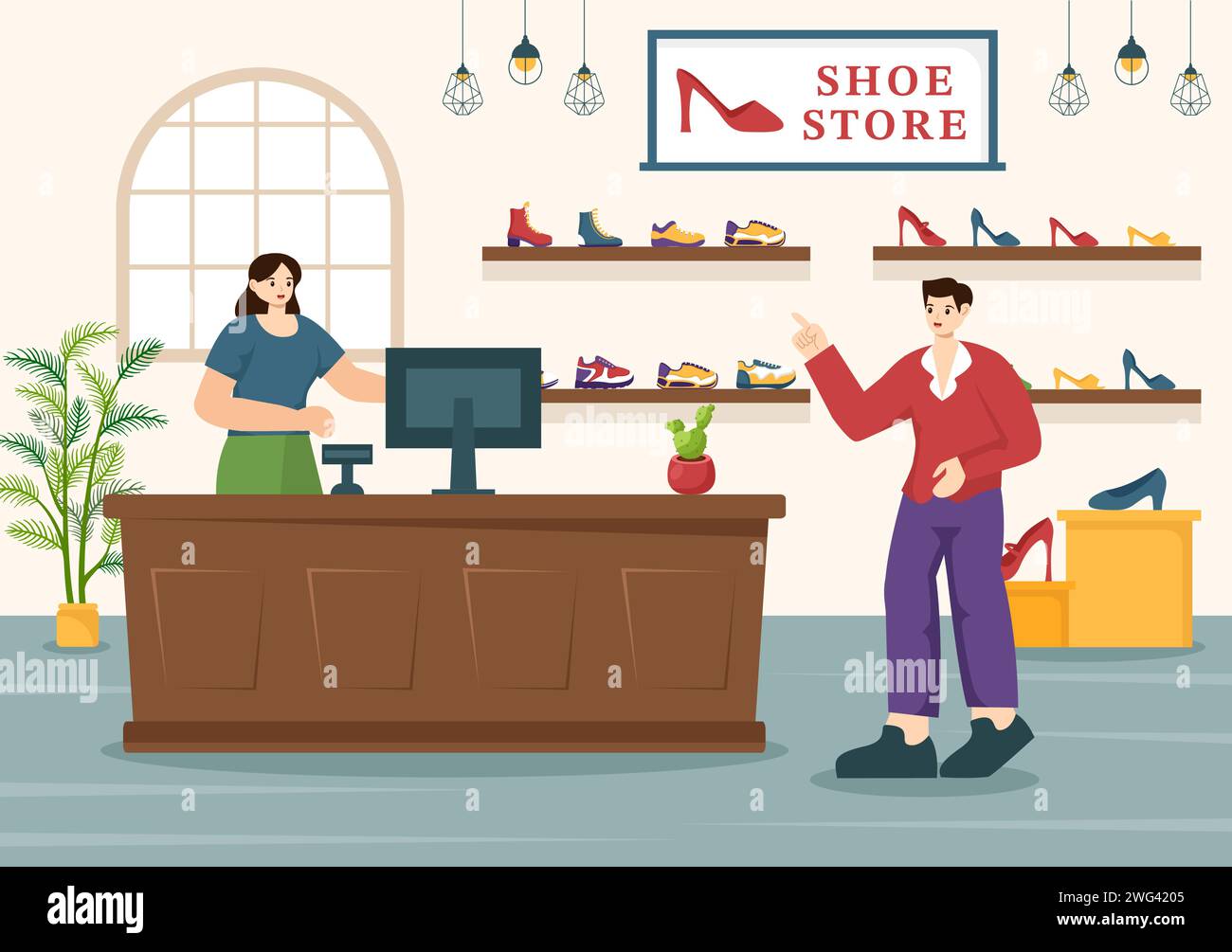 Shoe Store Vector Illustration with New Collection Men or Women Various ...